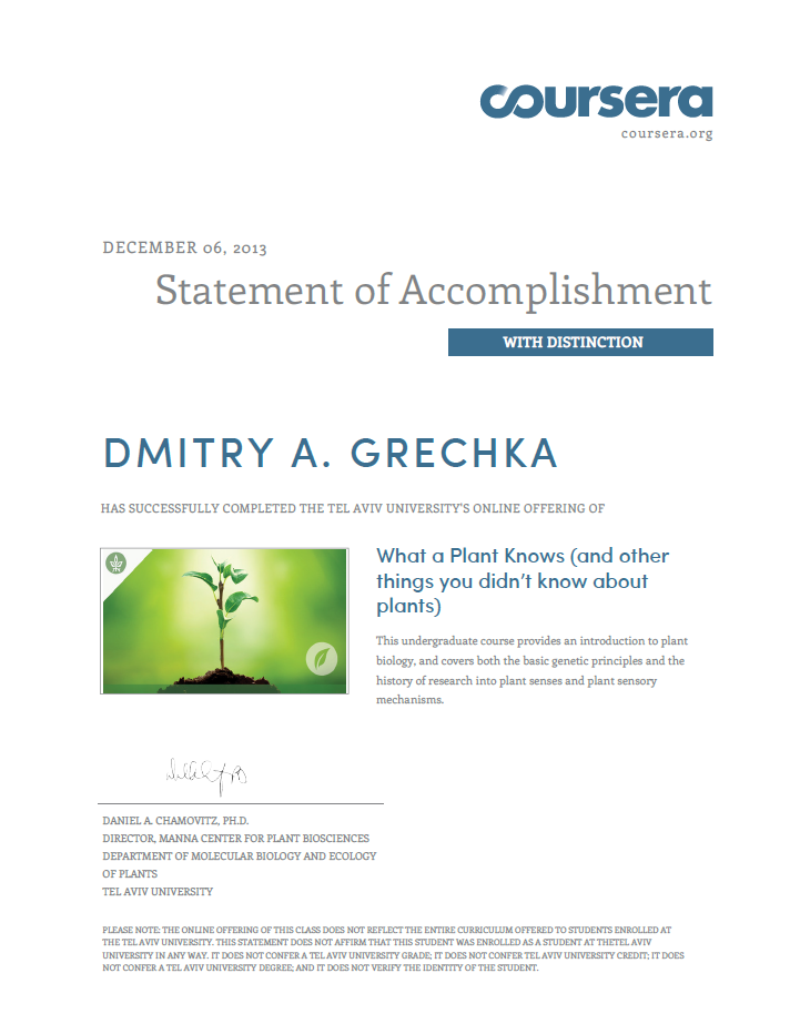 My MOOC certificates - Dmitry A. Grechka